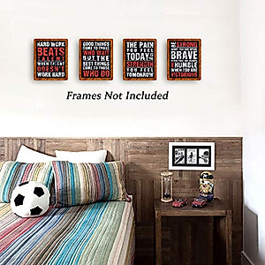 HPNIUB Inspirational Quotes Art Prints, Set of 4 (8”X10”), Chalkboard Motivational Canvas Poster, Hard Work Painting Be Strong Be Brave Wall Art for Classroom Kids Teens Bedroom Office, No Frame