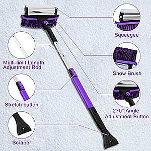 GLLPN Ice Scraper and Snow Brush for Car Windshield with Ergonomic Foam Grip Ergonomic,Winter Windows Scraper for Cars, Trucks, SUVs (31.5" to 39.3")
