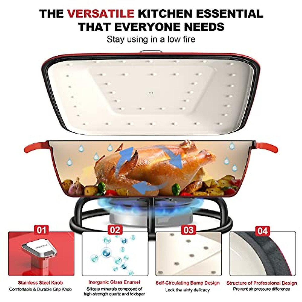 Dutch Oven, imarku 3.5 Quart Braiser Pan Nonstick Heavy Duty Enameled Cast Iron Dutch Oven Pot, Oven Safe Up To 550°F, Enamel Coating, Nonstick Easy to Clean