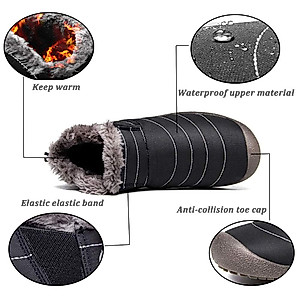 Eagsouni Womens Mens Snow Boots Winter Shoes Slip On Ankle Booties Anti-Slip Water Resistant Fully Fur Lined Outdoor Sneakers Black 12.5 Women/11 Men