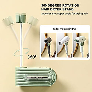 Longjet Hair Dryer Holder Wall Mounted, 360 Degree Rotating Blow Dryer Stand Hand Free, with Hair Tool Organizer Storage Box (Light Green)