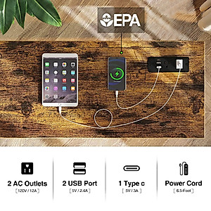 Rolanstar Console Table with Power Outlet, Narrow Sofa Table, 55.1" x 11.8" Farmhouse Table Behind Sofa Couch Hallway Entrance for Living Room, Entryway, Foyer, with Metal Frame, Rustic Brown