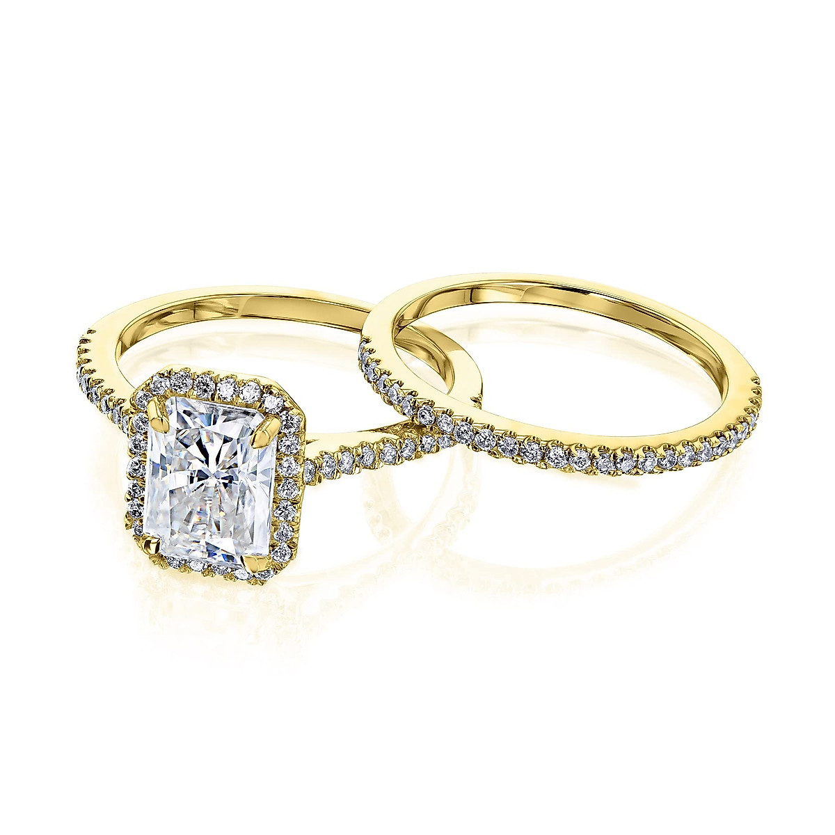 2 1/8 ctw Radiant Forever One Moissanite Halo Diamond Bridal Set - white-gold / 8.0 / Forever One D-E-F