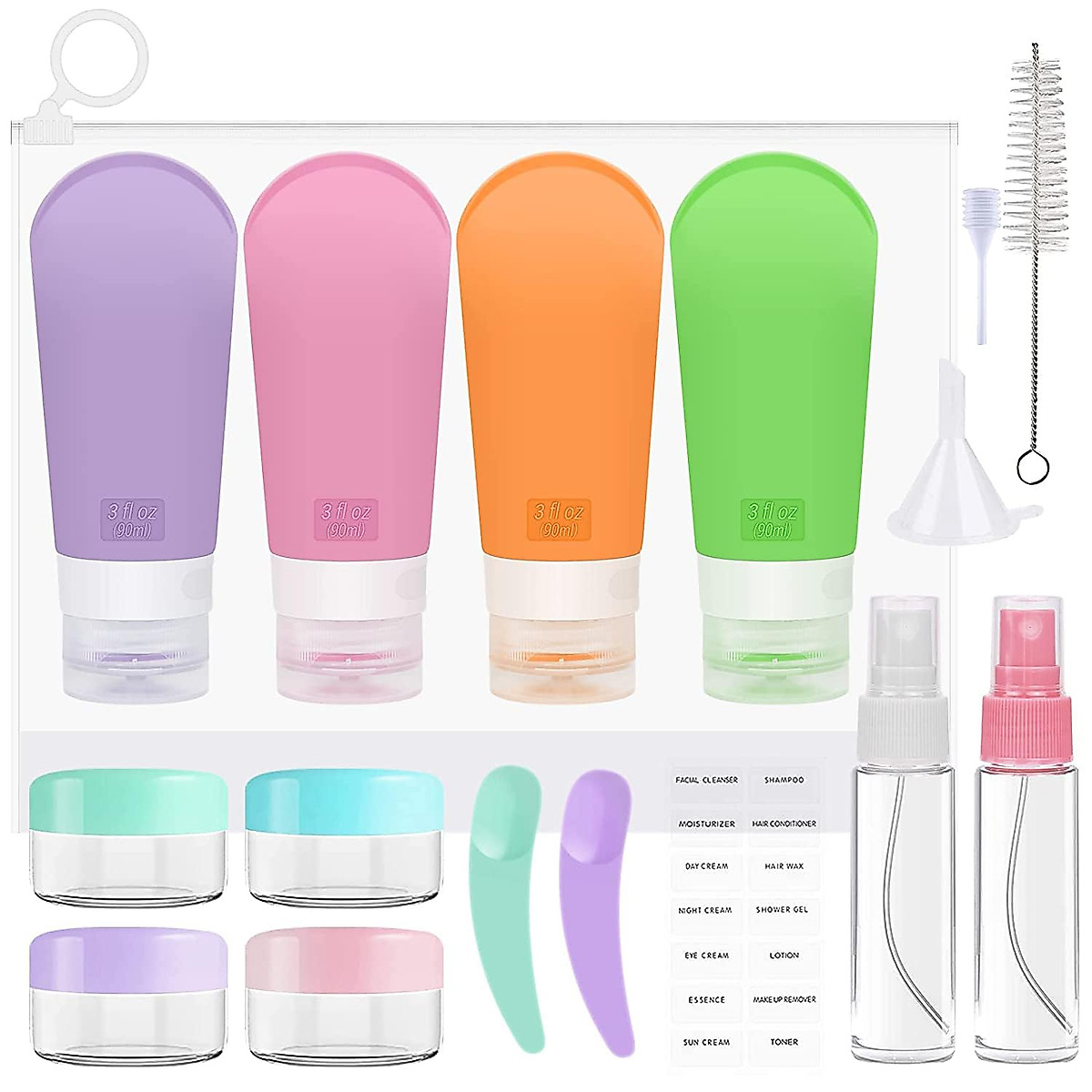 GOFLORDEN 16 Pack Travel Bottles Set for Toiletries, TSA Approved Travel Size Containers, Leak Proof Silicone Squeezable Travel Bottles 2oz 3oz for Shampoo Conditioner Lotion Body Wash (BPA Free)