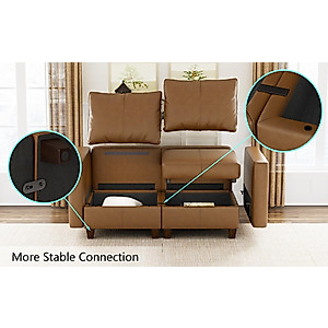 EASE MOOSE Modular Sectional Accent Chair with Storage Seat, Faux Leather Armchair Modern Single Sofa Club Chair for Living Room