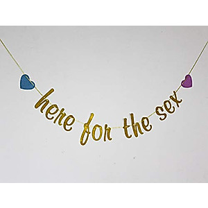 Here for the Sex Banner, Glitter Gender Reveal Bunting, He or She Decors, Boy or Girl Baby Shower Party Decorations, Gold