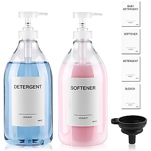 VOTLEVT 64 OZ Laundry Detergent Dispenser, Liquid Laundry Soap Dispenser, Plastic Fabric Softener Holder and Container, Laundry Room Organization, 2 Pack