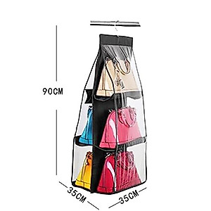 Wangmeili 6 Pockets Handbag Storage Organizer Anti-dust Cover Large Clear Bag Purse Hanging Closet Rack Hangers Shoulder Bag Save Space (Black)