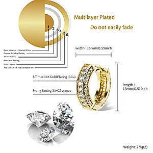 TOPGRILLZ Iced Out Hoop Earrings Cubic Zirconia Huggie Cartilage Cuff Hypoallergenic 14K Gold Plated Luxury Fashion Round Circle Earrings For Men Women-18Gold