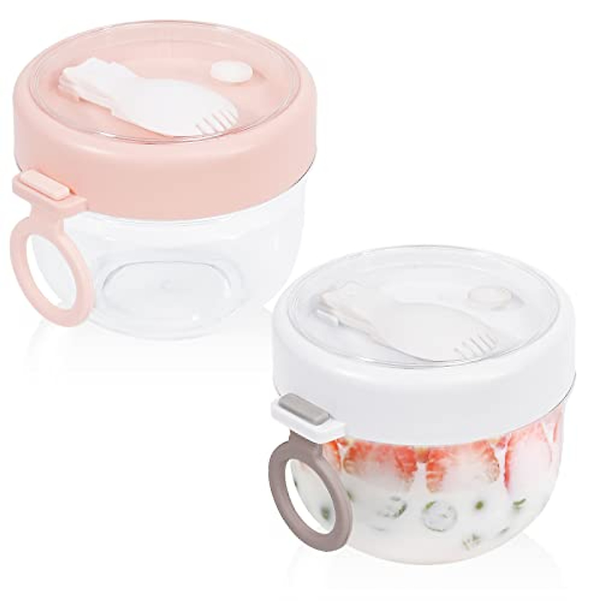 Overnight Oat Containers with Lids and Spoons 2PCS, 20oz Portable Plastic Yogurt Jars, Leak-proof Large Capacity Dessert Cups for Yogurt Breakfast On The Go Cups, Oatmeal Jars Snack Containers