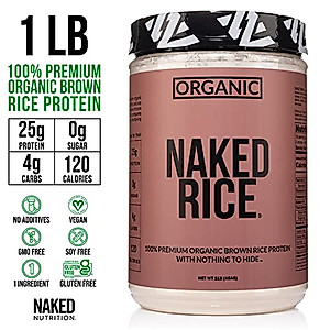 Naked Rice 1LB - Organic Brown Rice Protein Powder - Vegan Protein Powder, GMO Free, Gluten Free & Soy Free. Plant-Based Protein, No Artificial Ingredients - 15 Servings