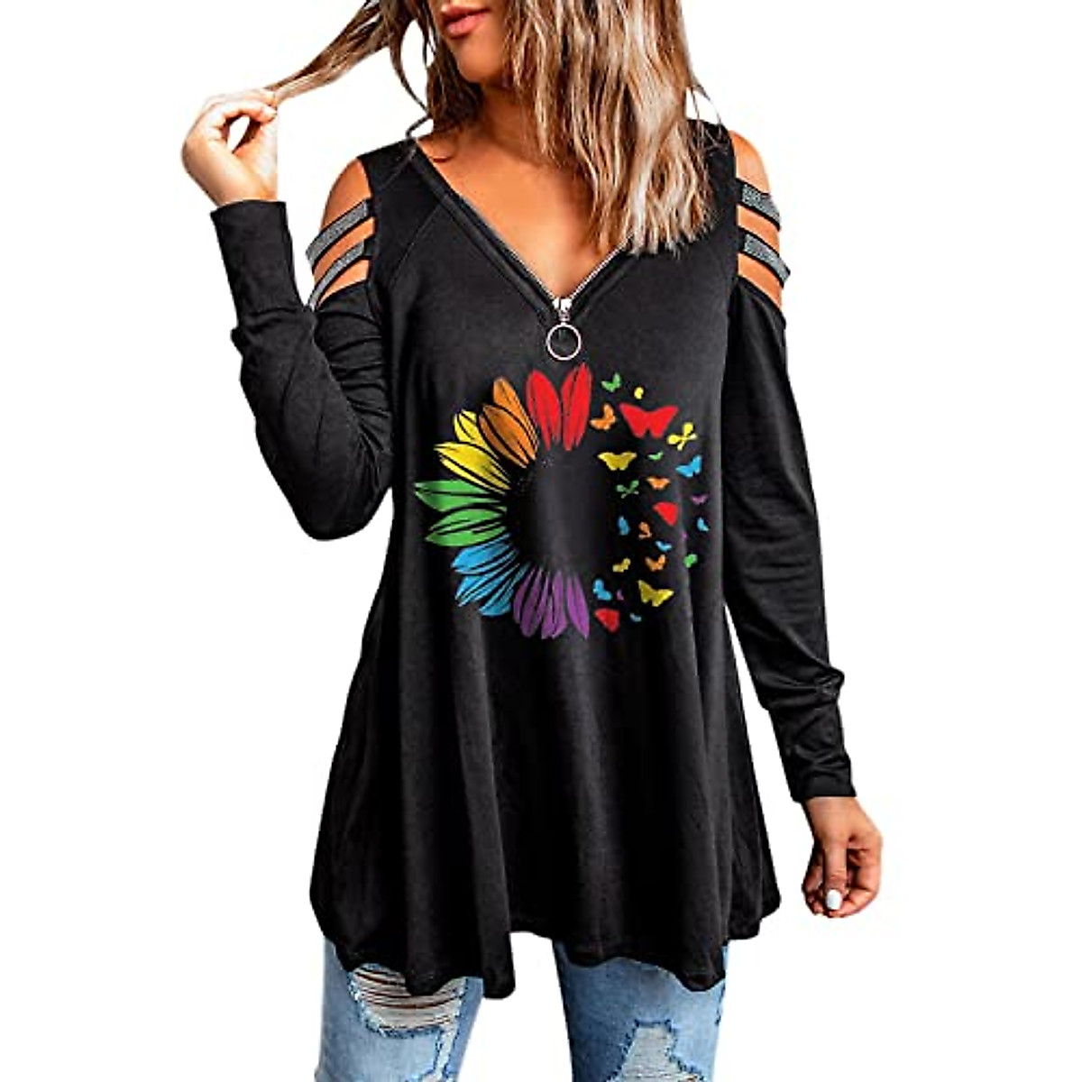 Long Sleeve Shirts for Women Fitted V Neck Women's Long Sleeve Button Lapel Pullover Tunic Swing Sweatshirt Red