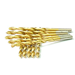 DrillForce 10pcs 5/64" Titanium Drill Bits, High Speed Steel Twist Drill Bits, Jobber Length, Round Shank. Ideal for DIY, Home, General Building and Engineering Using.