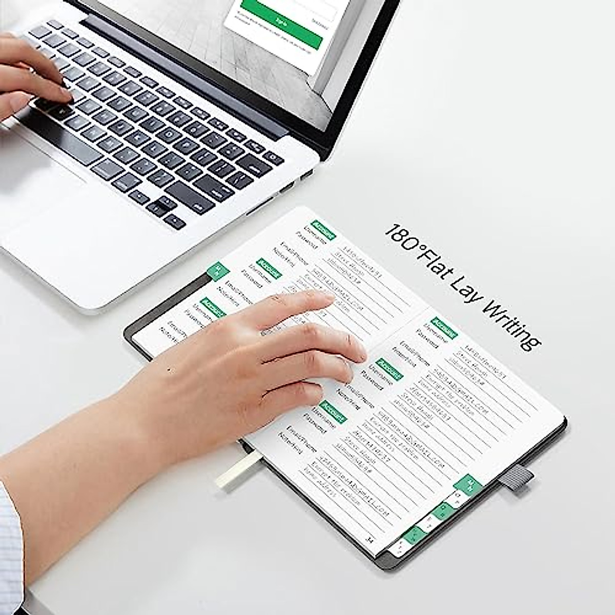 QSSRWNAO Password Book with Alphabetical Tabs, Leather Hardcover Password Notebook, Password Keeper Internet Password & Address Organizer Logbook for Website Logins, B6 Size,Pen Loop (Grey)