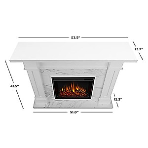 BOWERY HILL Solid Wood Electric Fireplace with Mantel, Remote Control, Power Cord and Hardware, Adjustable Thermostat, Assembly Required, in White Marble Finish