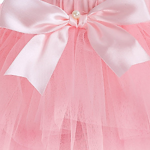 Baby Girls First Birthday Clothes One-piece Bodysuit 1st Crown Romper+Ruffle Tulle Skirt+Bowknot Headband 3PCS Set Toddler Infant Smash Cake Outfits for Casual Photo Shoot Pink Age 1 Year Old