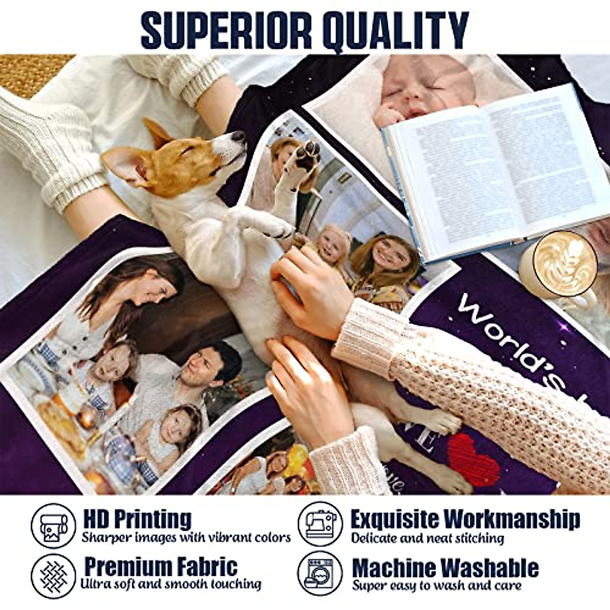 Croilujo Gifts for Dad, Custom Blankets with Photos, Personalized Dad Picture Blanket, Customized Blankets with Photo Collage Throw, Birthday for Dad Father Papa