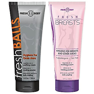 Fresh Body FB Male Female Bundle: Fresh Balls 3.4 oz, Soothing Anti-Chafing Cream for Men, and Fresh Breasts Anti-Chafing Soothing Lotion for Women, 3.4 Ounce