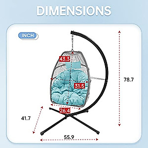 Hanging Swing Chair Egg Chair Hammock Chair Basket Chair UV Resistant Cushion with Stand for Indoor Bedroom Outdoor Garden Backyard,Blue