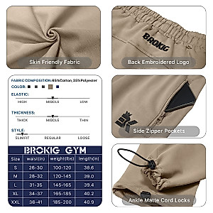 BROKIG Mens Workout Joggers Ankle Cords Gym Running Pants Athletic Sweatpants for Men with Zipper Pockets(X-Large, Beige)