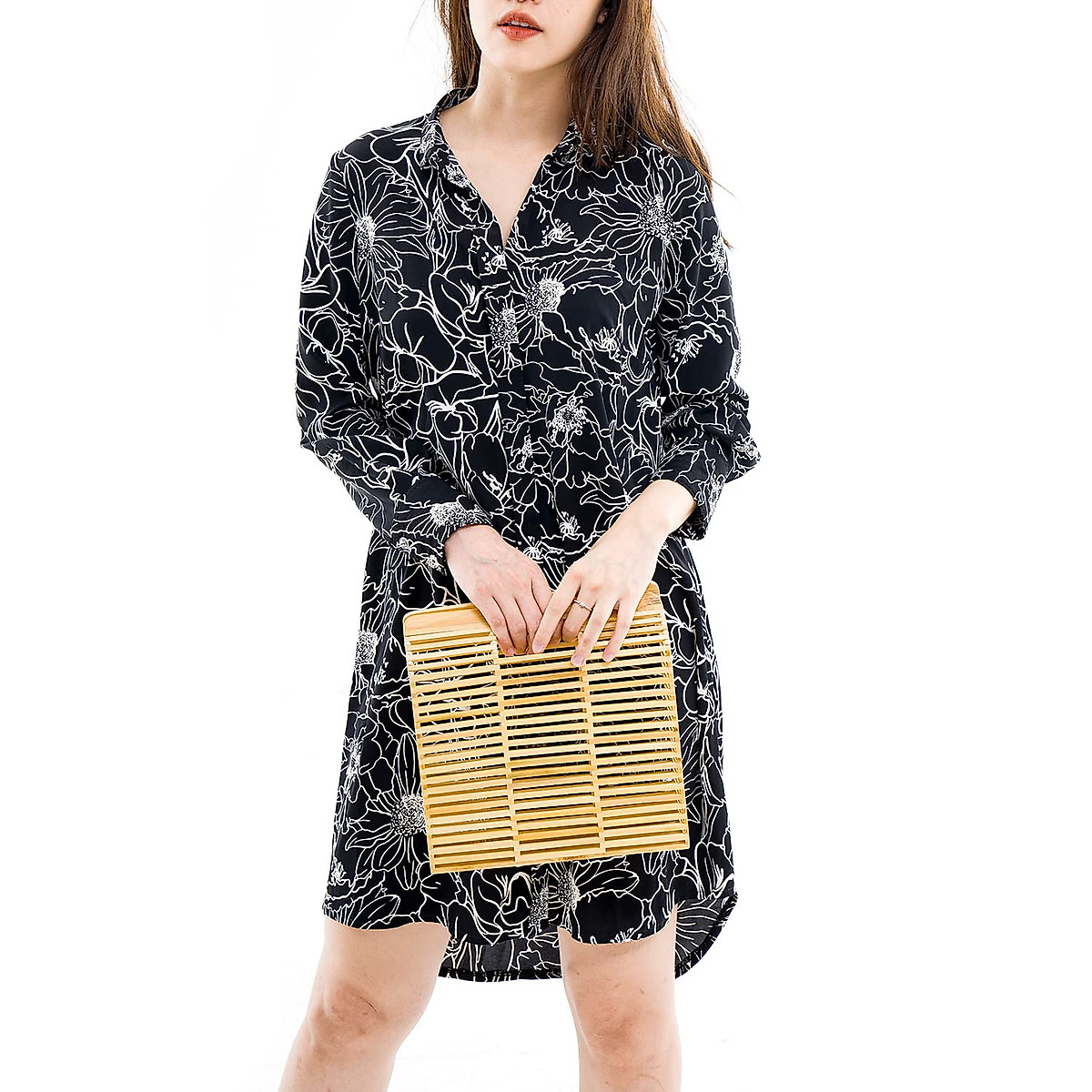 popmazing Women's Bamboo Handbag by Handmade Straw Bag,Tote Bamboo Purse Natural Basket Bag for Summer Beach