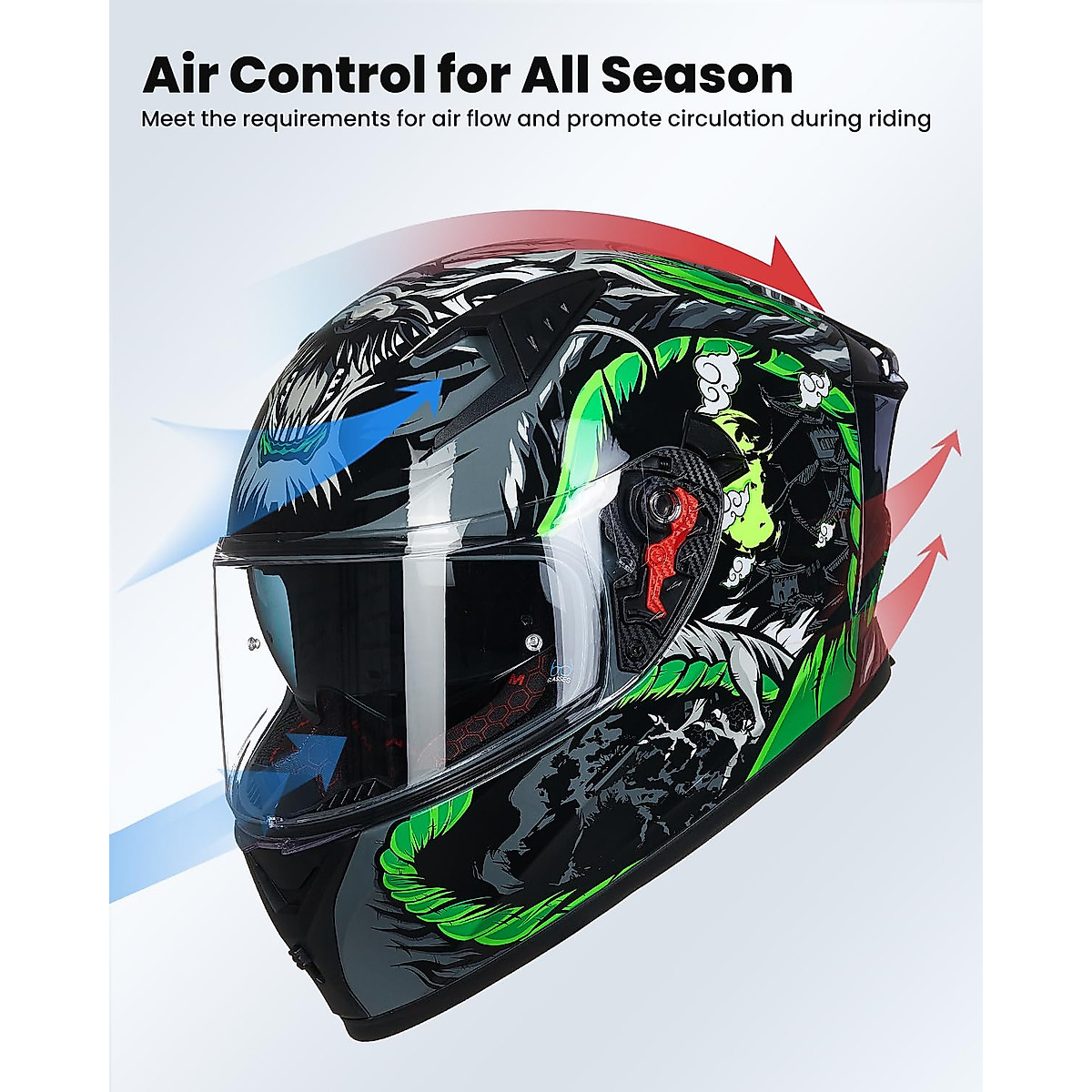 ILM Motorcycle Helmet Full Face with Pinlock Compatible Clear&Tinted Visors and Fins Street Bike Motocross Casco DOT Model Z501(Legend Green, X-Large)