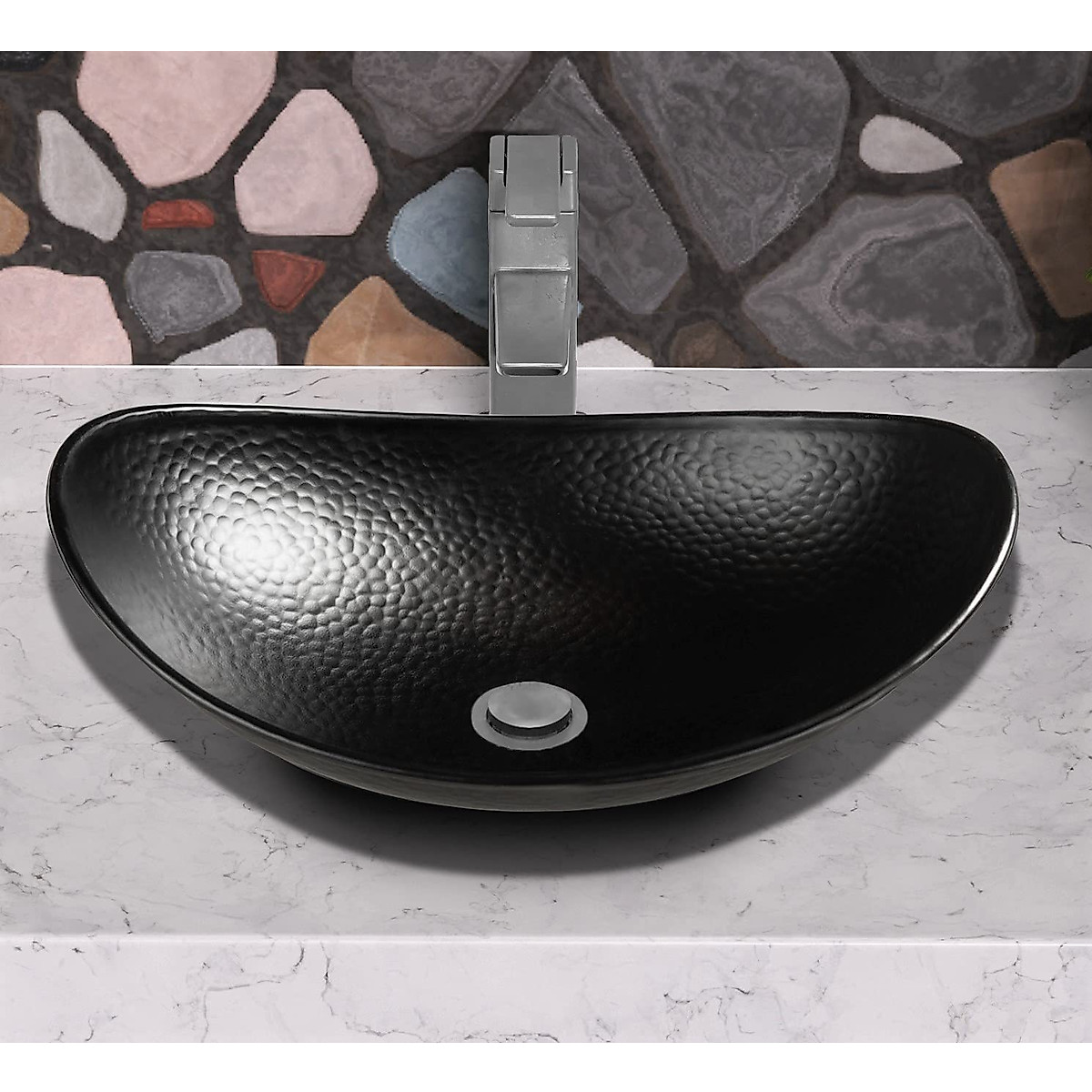 Monarch Abode 19186 Hand Hammered Matte Black Harbor Vessel Bathroom Sink (19 inches)