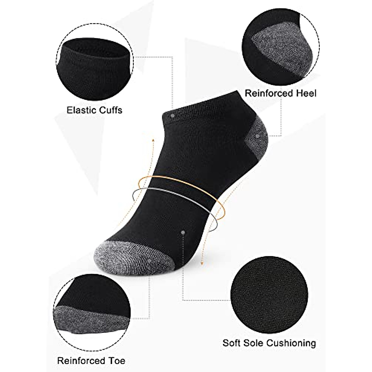 Hicarer 150 Pairs Men's Cushion Ankle Socks Breathable Casual Socks Comfort Men Low Cut Sock for Men Sports Outdoor Running (Black, Gray)