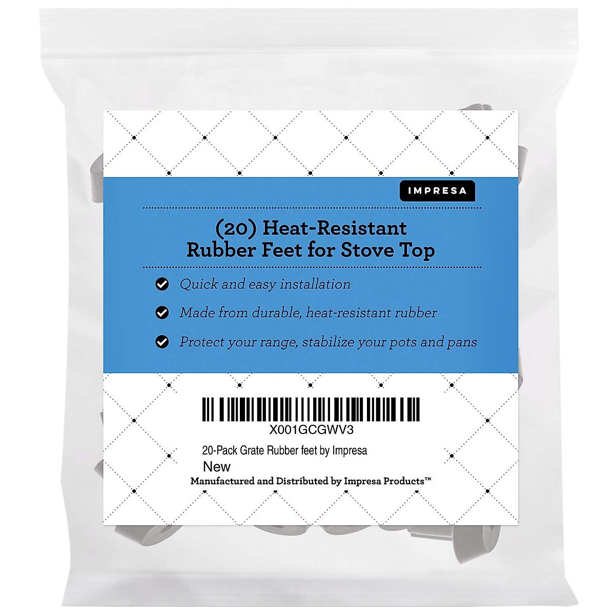 IMPRESA 20-Pack Viking Range Stove Grate Rubber Feet Bumpers – Heat Resistant Foot Replacements for Gas Burner Grates, Equivalent to PD040035 - Stove Grill Rubber Pads