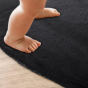 Faux Fur Cowhide Rugs (5 * 7 ft), Machine Washable Cow Print Area Carpet Black Color with Non-Slip Suede Backing, Durable & No Shedding