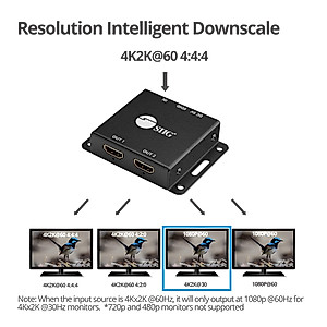 SIIG 1x2 Port HDMI 2.0 Splitter 4K 60Hz HDR Compact USB Powered Auto Scaling HDMI Splitter - HDMI 2.0a HDCP 2.2, 18Gbps, YUV 4:4:4, 3D, EDID, Dolby Digital - 1 in 2 Out, TAA compliant (CE-H23K11-S1)
