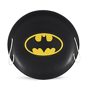 Slippery Racer ProDisc 26 Inch Heavy Duty Aluminum Iron Alloy Metal Kids Winter Saucer Snow Sled with Dual Riveted Soft Grip Rope Handles (Batman)