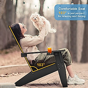 MXIMU Modern Adirondack Chairs Set of 4 Weather Resistant with Cup Holder Oversize Plastic Fire Pit Chairs Plastic Outdoor Chairs for Firepit Area Seating (Black)