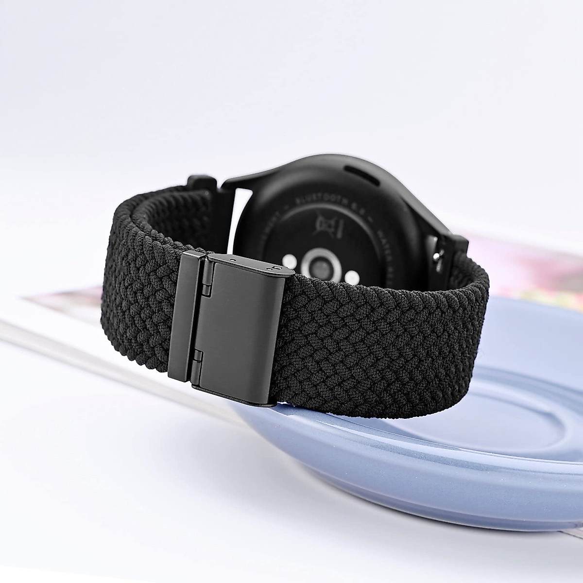 WOCCI 18mm Braided Nylon Watch Band for Men and Women, Quick Release, Black Stainless Steel Buckle (Black)