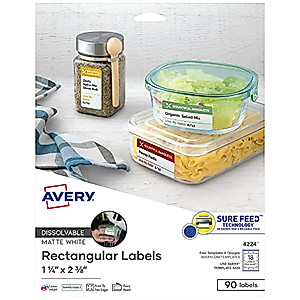 Avery Printable Dissolvable Rectangle Labels, 1-1/4" x 2-3/8", White, 90 Customizable Labels (4224)