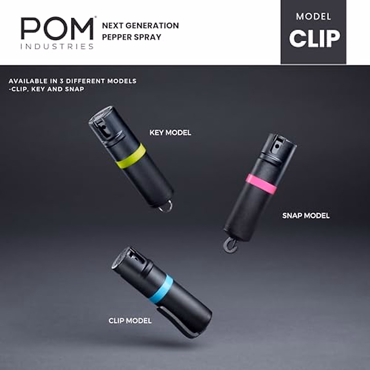 POM Pepper Spray Combo Pack Clip & Keychain - Maximum Strength OC Spray Self Defense- Tactical Compact & Safe Design - 25 Bursts & 10 ft Range - Stream Spray Pattern Black and Lime