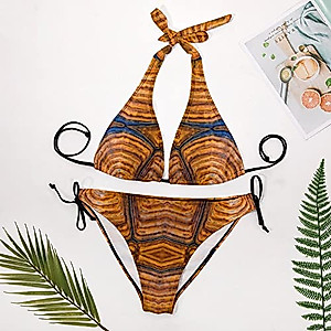 Turtle Carapace Women Two Piece Swimsuit, Sexy Swimwear Halter, String Triangle Bikini Sets XS