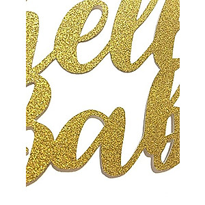 1 pc "hello baby" cake topper script fonts gender reveal baby shower gold silver glitter boy girl