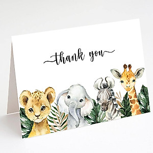 Safari Jungle Thank You Cards With Envelopes, 50 Jungle Animals Folded Baby Shower Thank You Note, 4 x 6 Wild one Notecards, Perfect for Baby Shower & Kids Birthday