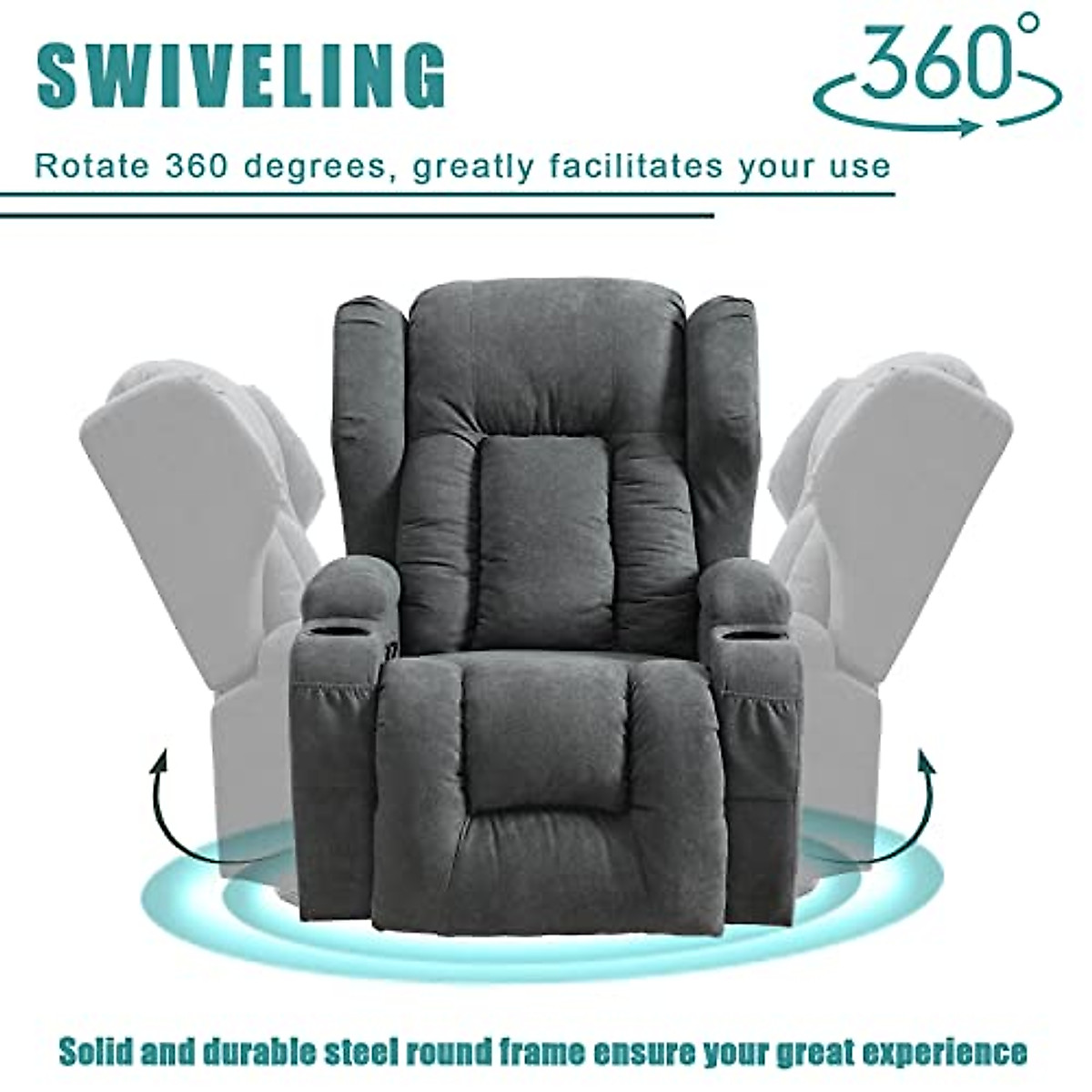 SAMERY Swivel Rocker Recliner Chairs, Manual Recliner Chair 360 Degree Swivel Nursery Rocking Chair Glider with Lumbar Pillow, Cup Holders, Side Pockets, Home Theater Seating, Fabric