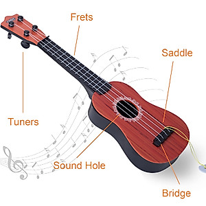 YOLOPLUS+ 17 Inch Toddler Ukulele Guitar Toy 4 Strings Mini Guitar for Kids - Children Musical Instruments Educational Learning Toy (17 inch Rose Wood Color)