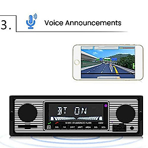 Car Stereo for Bluetooth, Retro Car FM Radio Smart Player, Electronic Auto FM Radio Receiver, Hands-Free Calling, Support MP3/WMA/WAV/AUX