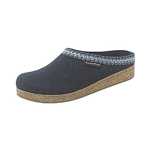 HAFLINGER Grizzly ZigZag Felt Clog Unisex Wool Slipper Blue (Captains Blue 79) EU 41