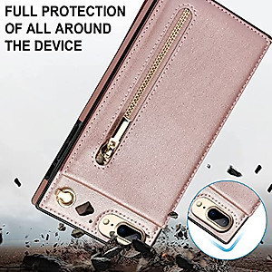 Jaorty Crossbody Phone Case for iPhone 8 Plus/7 Plus Case with Card Holder for Women,iPhone 7 Plus Case Wallet with Strap Lanyard for Men,PU Leather Magnetic Clasp with Kickstand 5.5", Rosegold