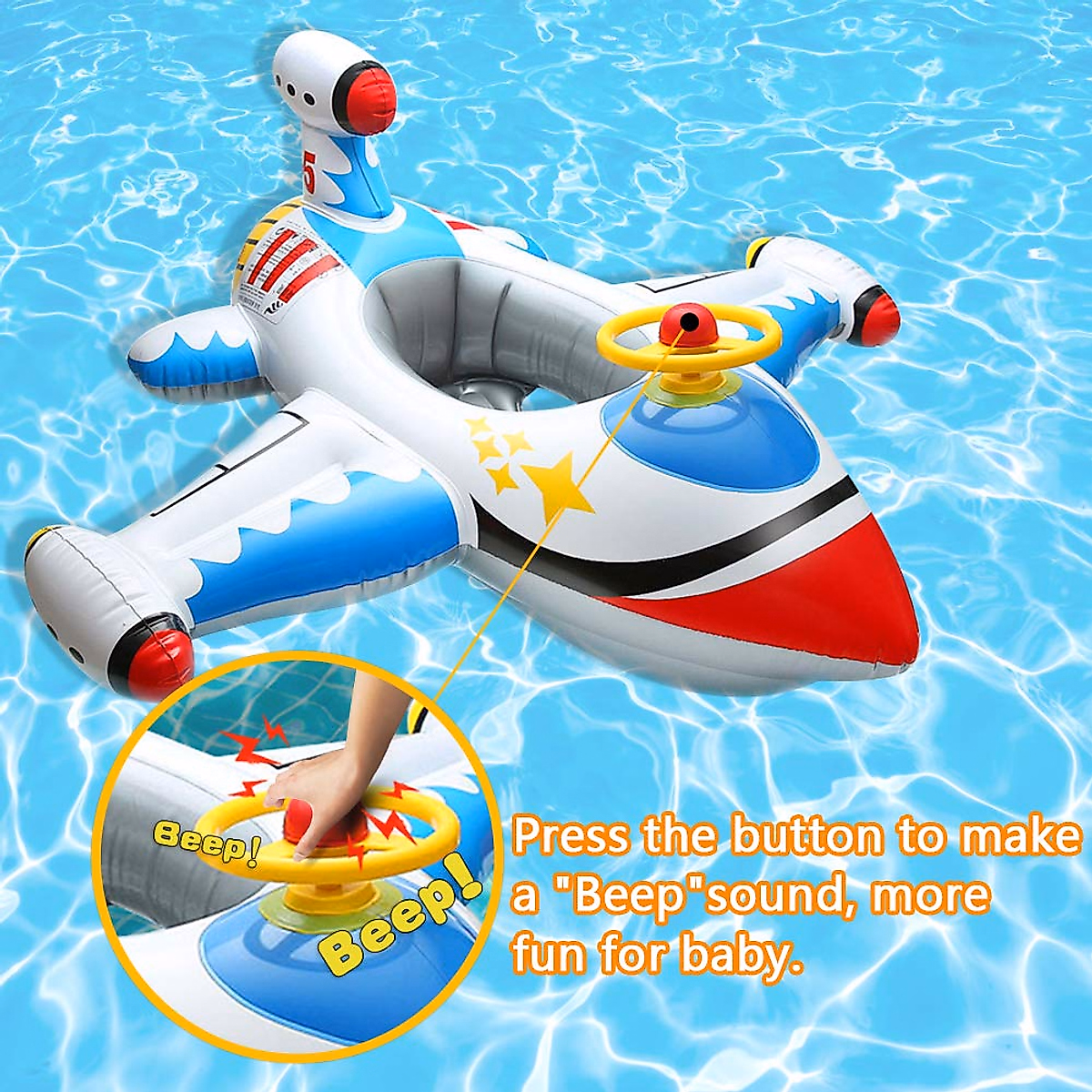 Baby Inflatable Pool Float Swimming Float Boat with Steering Wheel Horn for Kids Toddlers Age 1-4 Boys Girls Inflatable Ride-ons Summer Pool Swim Ring Beach Supplies