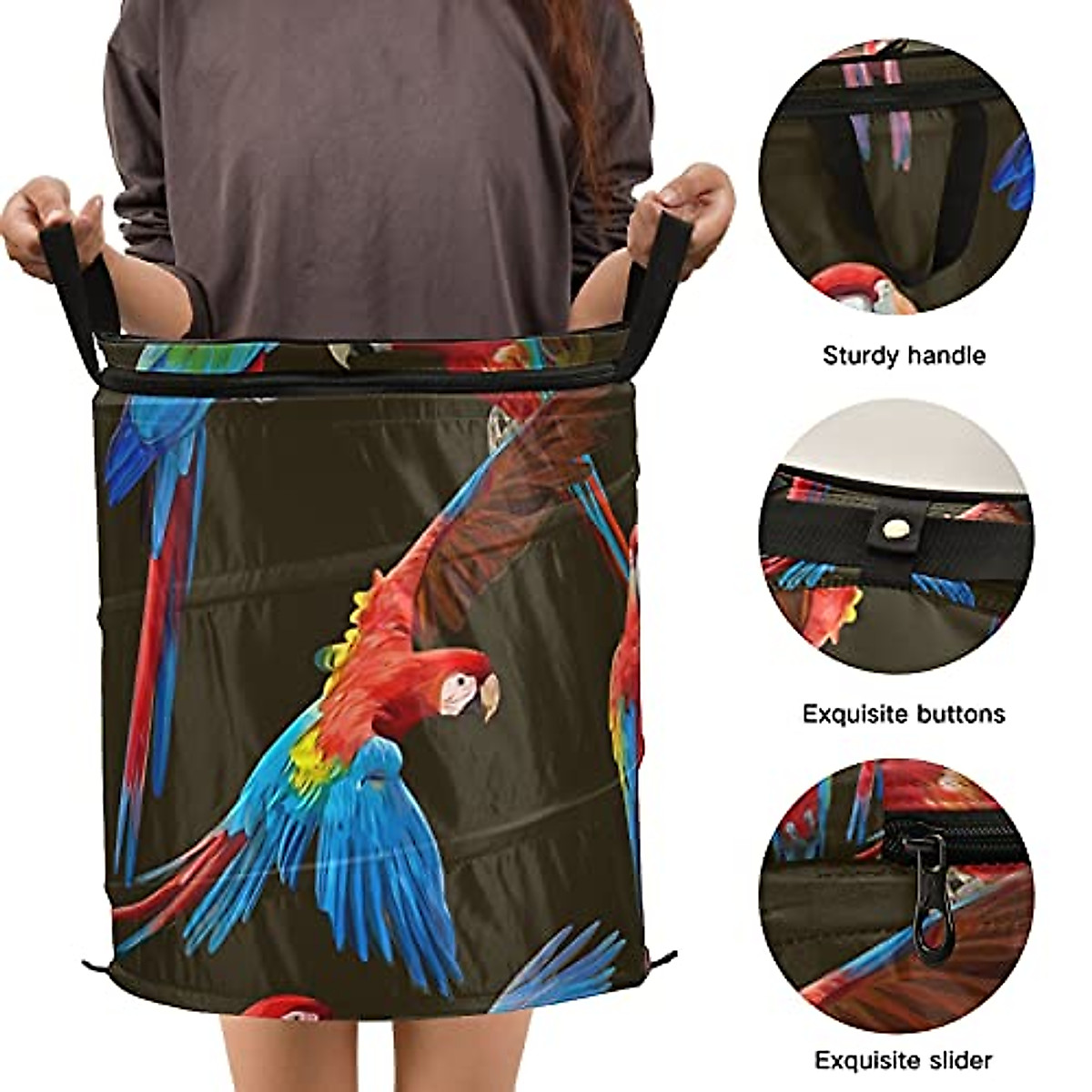 Parrot Pop Up Laundry Hamper With Lid Foldable Laundry Basket With Handles Collapsible Storage Basket Clothes Organizer for Travel Kids Room