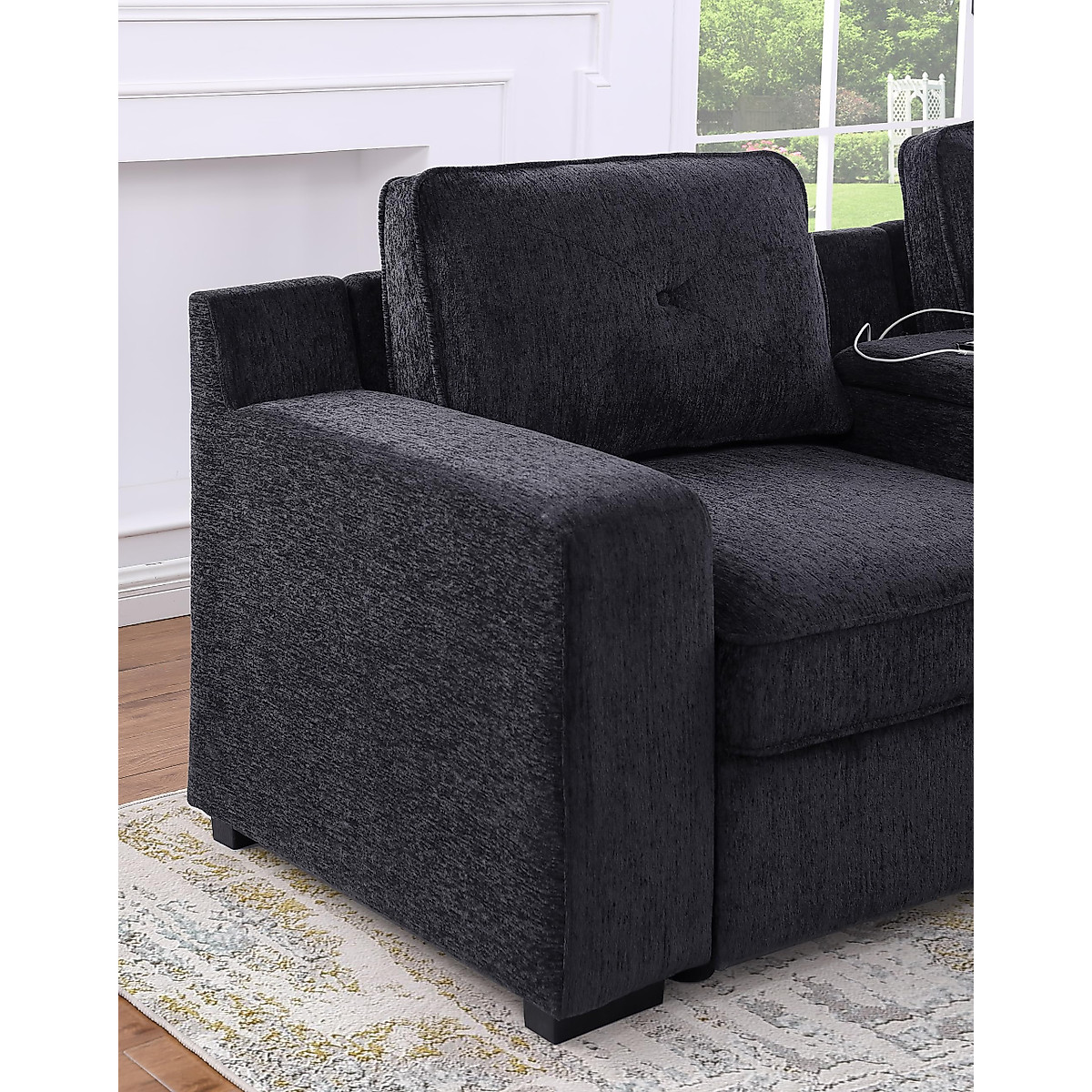 Ball & Cast 120" Sofa Bed with Pull Out Storage,5 Seat Sectional Couch with Cup Holder & USB Port,2 in 1 Design,for Living Room,Lounge,Apartment,Dark Grey