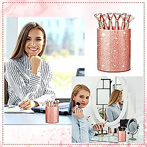 BBTO Rose Gold Pen Holder with 6 Pcs Bling Diamond Pens, Pencil Cups for Desk Glitter Bling Desk Organizer Makeup Brush Holder for Women Girls Classroom Offices Home, Rose Gold