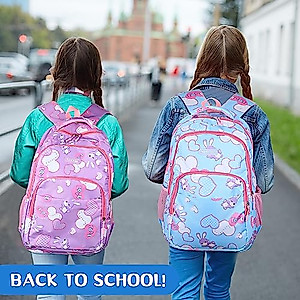 PerKoop 8 Pieces Backpacks Boys and Girls 17 Inch School Bag Bulk Printed Student Backpacks with Adjustable Padded Straps and Bottle Holder for Back to School Elementary Middle High School, 8 Color