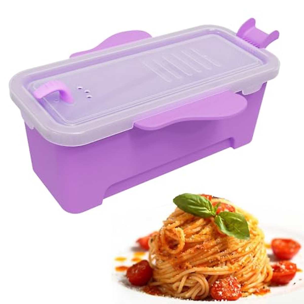 ZYXGOGOGO 2000ML / 68OZ Microwave Pasta Container Cooker, Noodles Cooker with Strainer. Quickly Cooks up to 4 Servings Pasta, Cute Elephant-Shaped Multifunctional Cooker (Purple)
